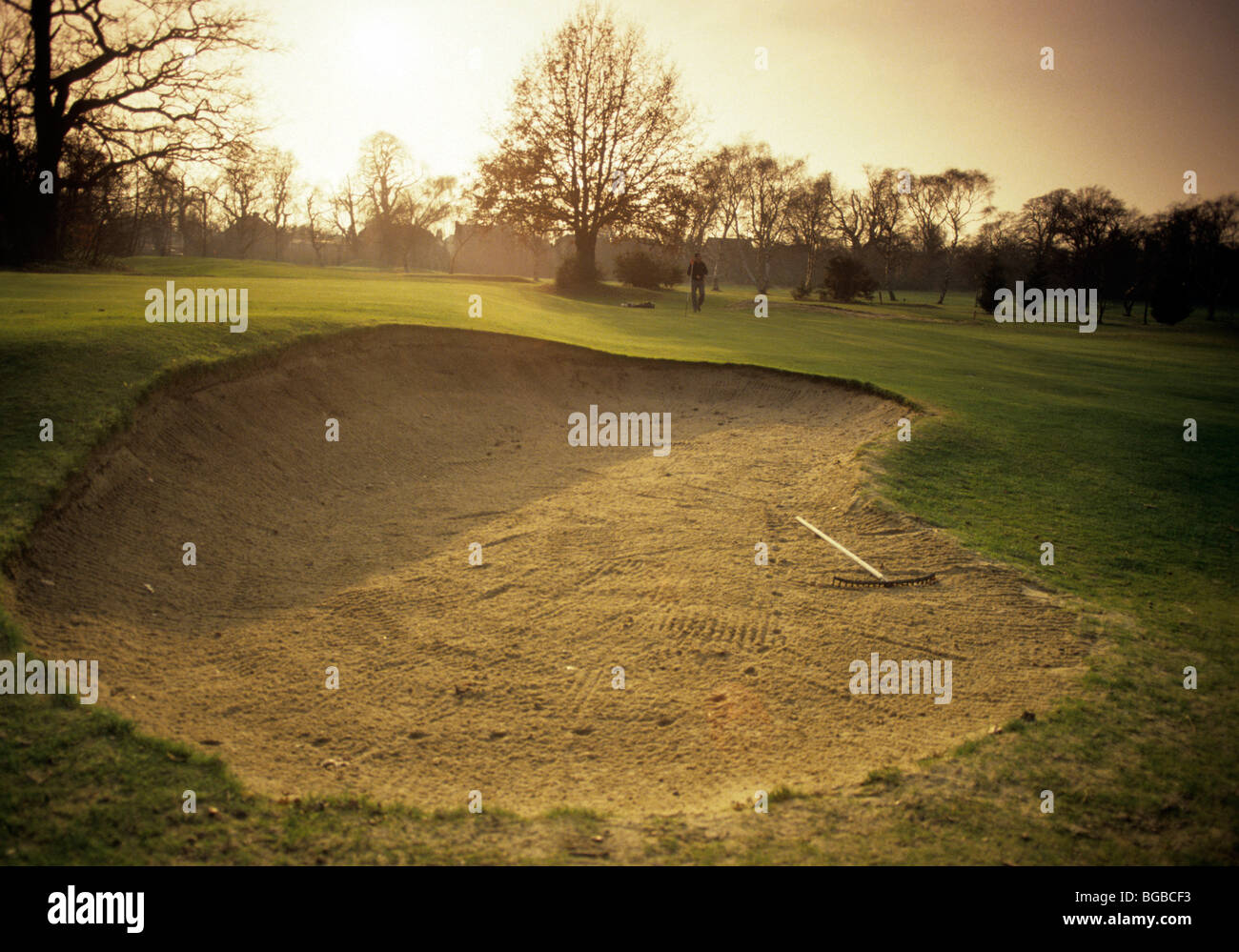 Sand bunker on a golf course Stock Photo - Alamy