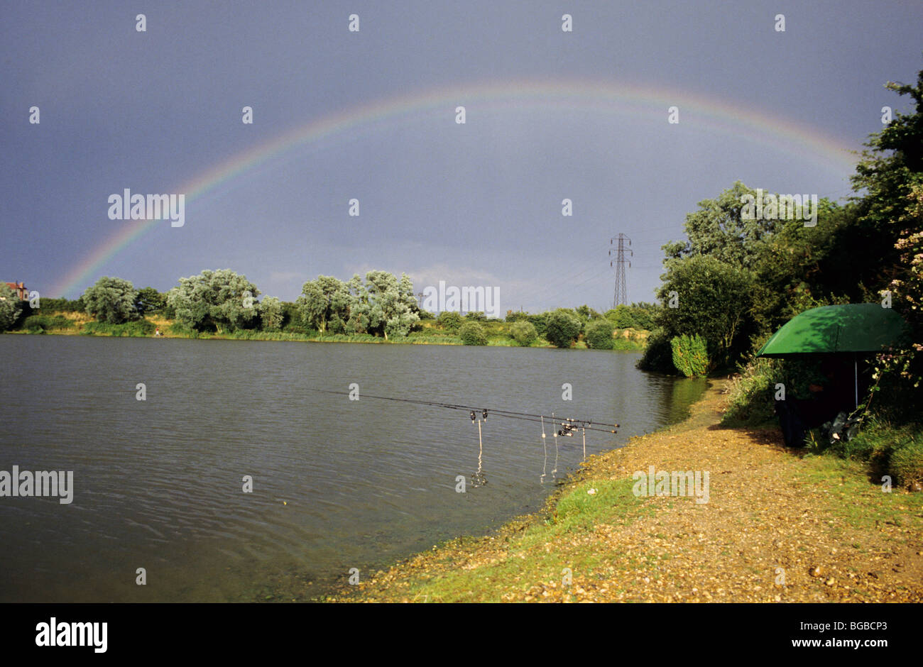 Rainbow over a lake Stock Photo - Alamy