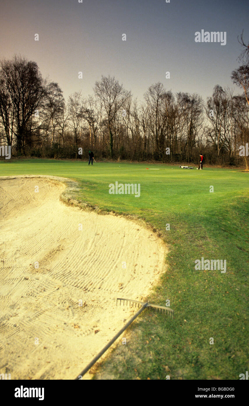 Golfers by a sand bunker on a golf course Stock Photo - Alamy