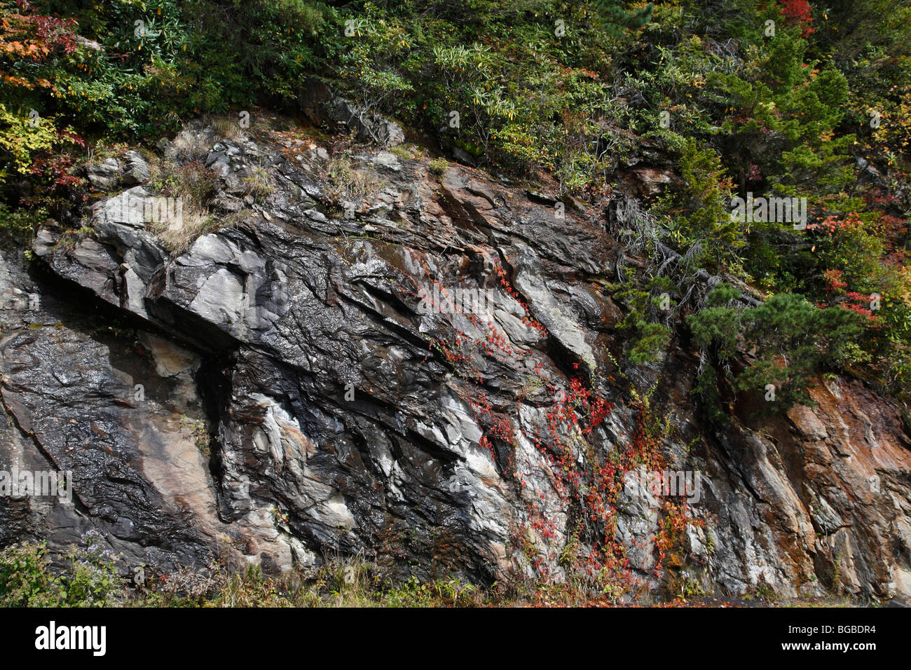 Colorful rock formation in Appalachian Mountains along side Blue Ridge ...