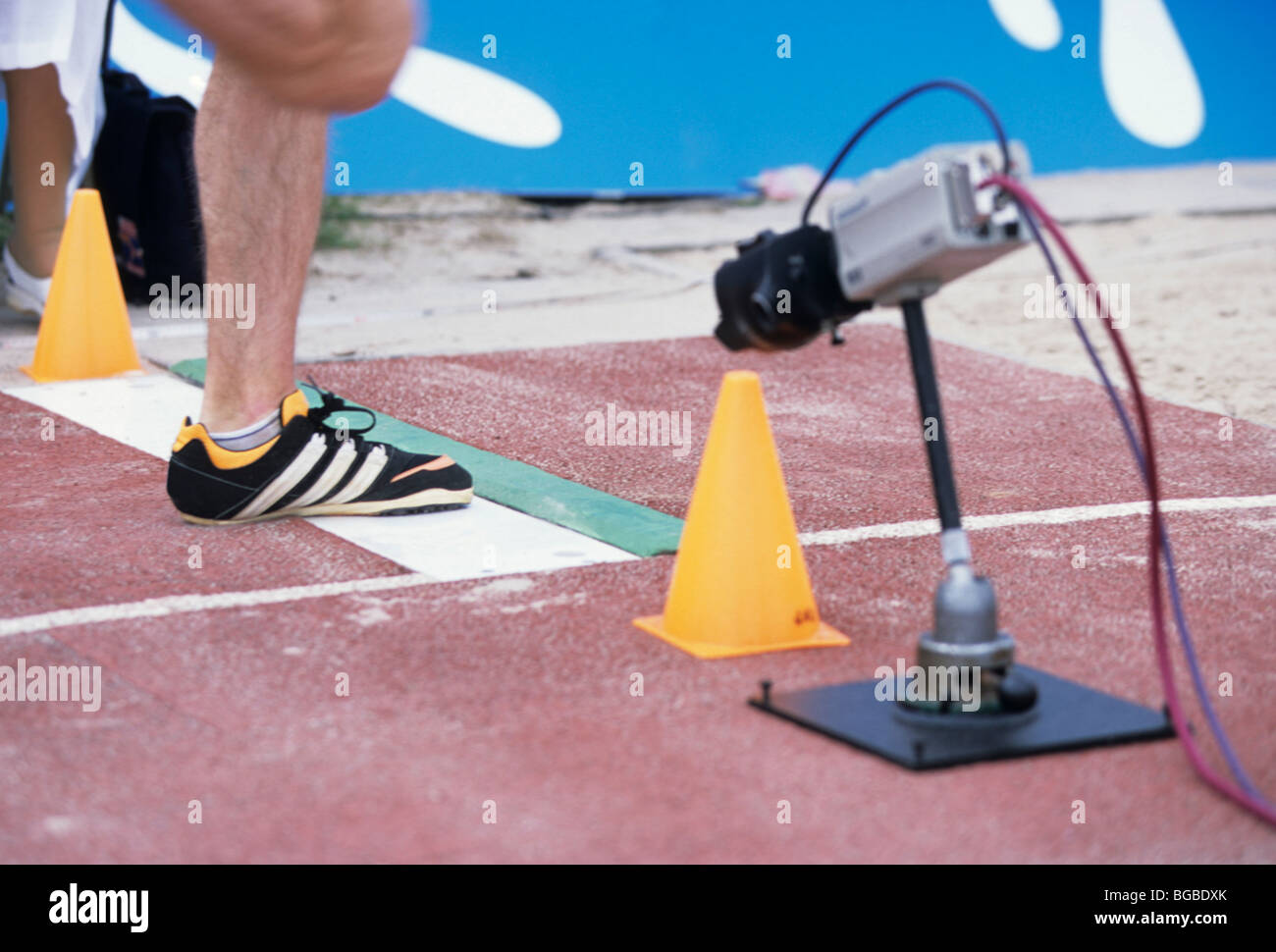 Camera pointing at a long jump launch board Stock Photo - Alamy