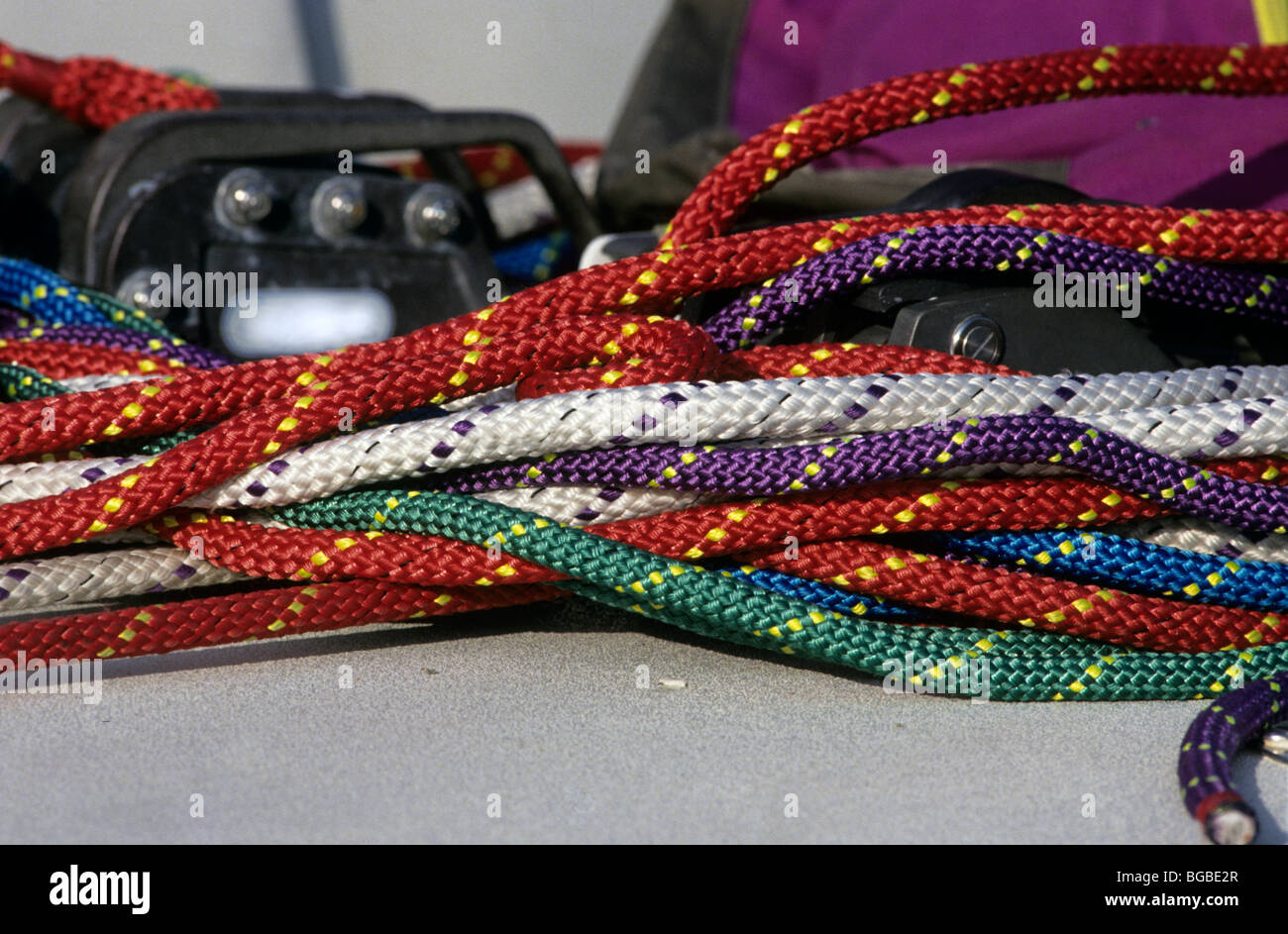 Ropes on a boat deck Stock Photo - Alamy