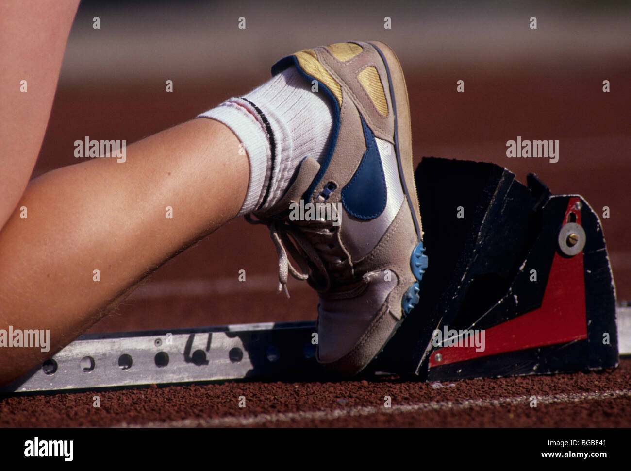 Sprinters foot in a starting block Stock Photo - Alamy
