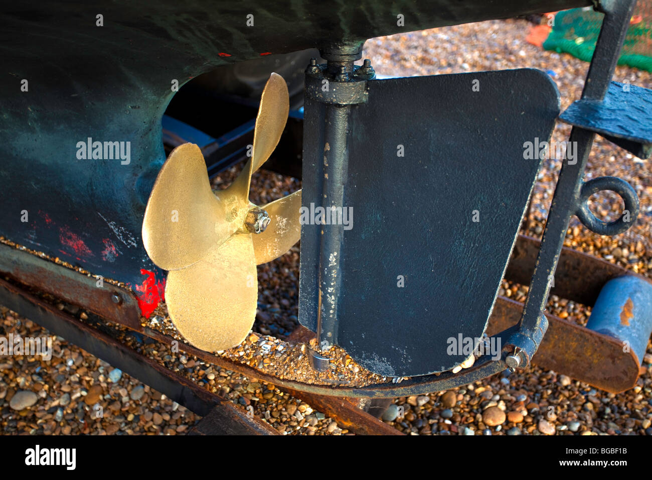 Rudder & Screw on Fishing Boat on Beach at Aldeburgh in Suffolk Stock ...
