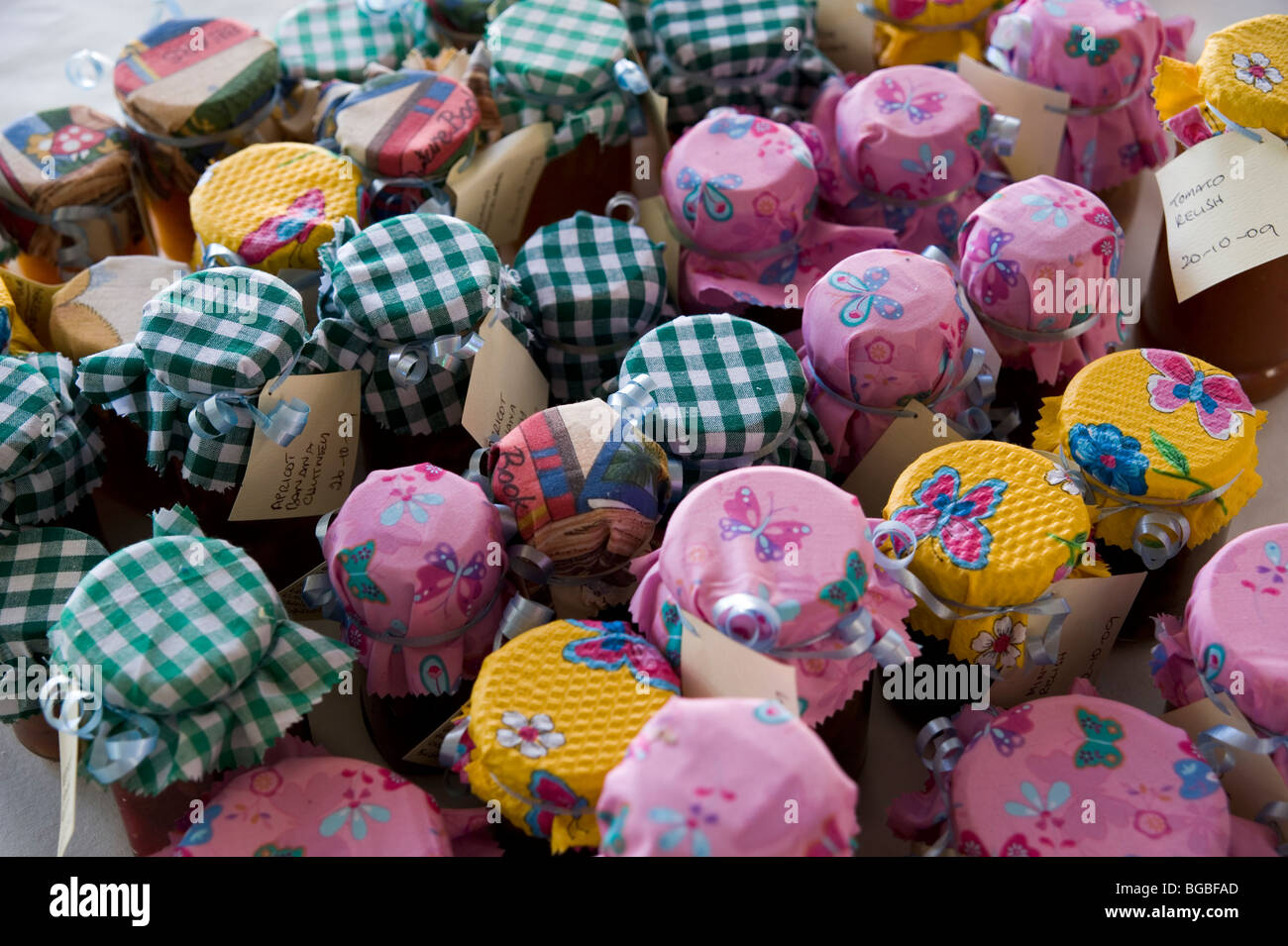 Colorful jam jars at a fate fete Stock Photo - Alamy