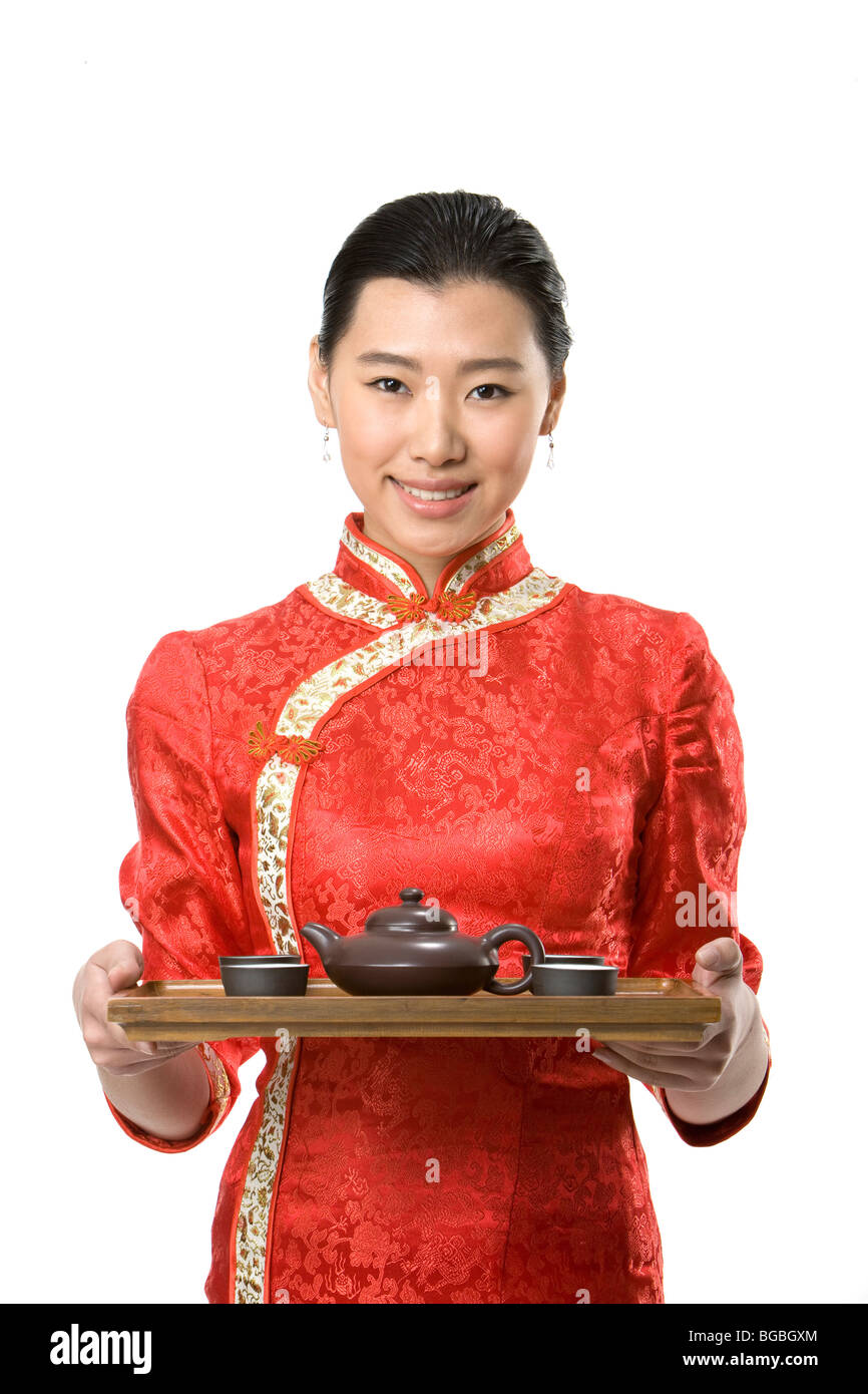Woman carrying tea tray hi-res stock photography and images - Alamy