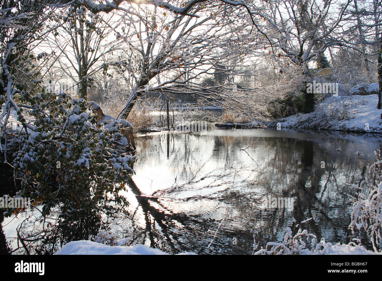 Icy lake in snowy Crystal Palace Park, London, UK Stock Photo - Alamy