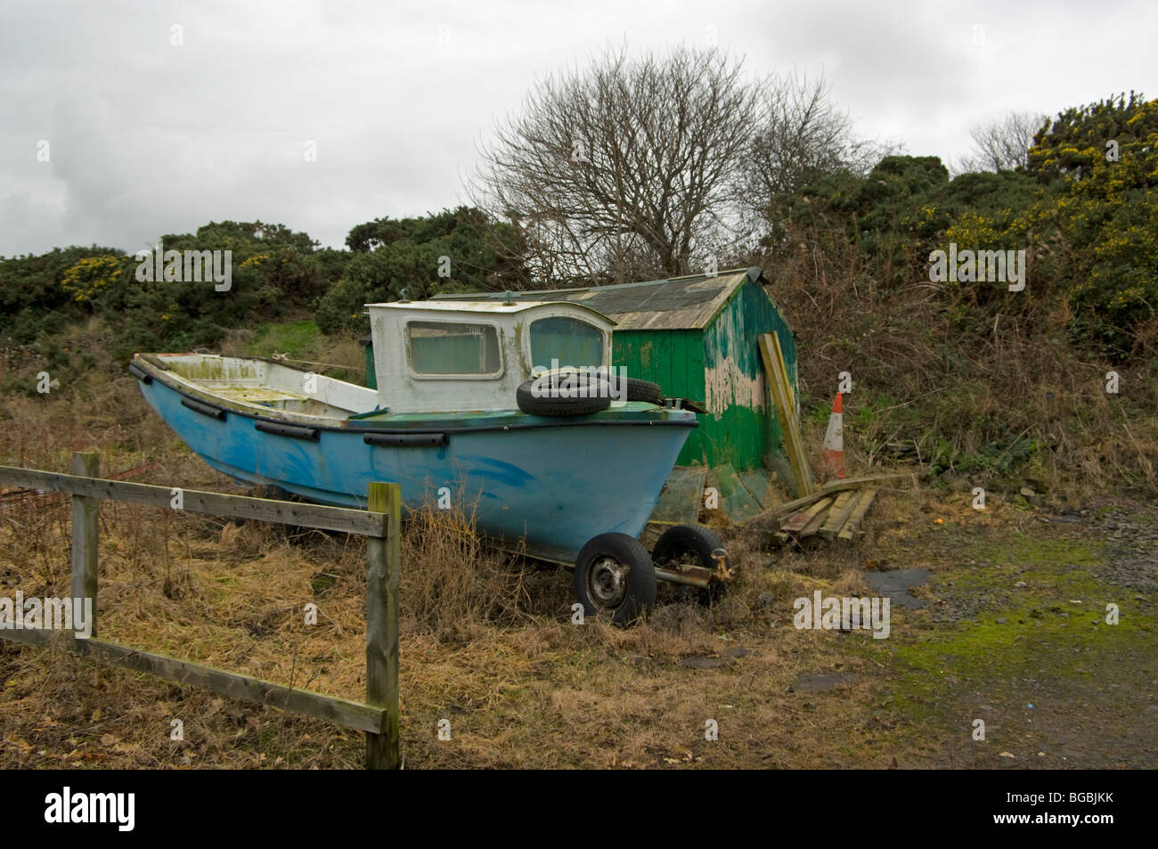 An old boat and a run down shed in Craster, Northumberland Stock Photo - Alamy