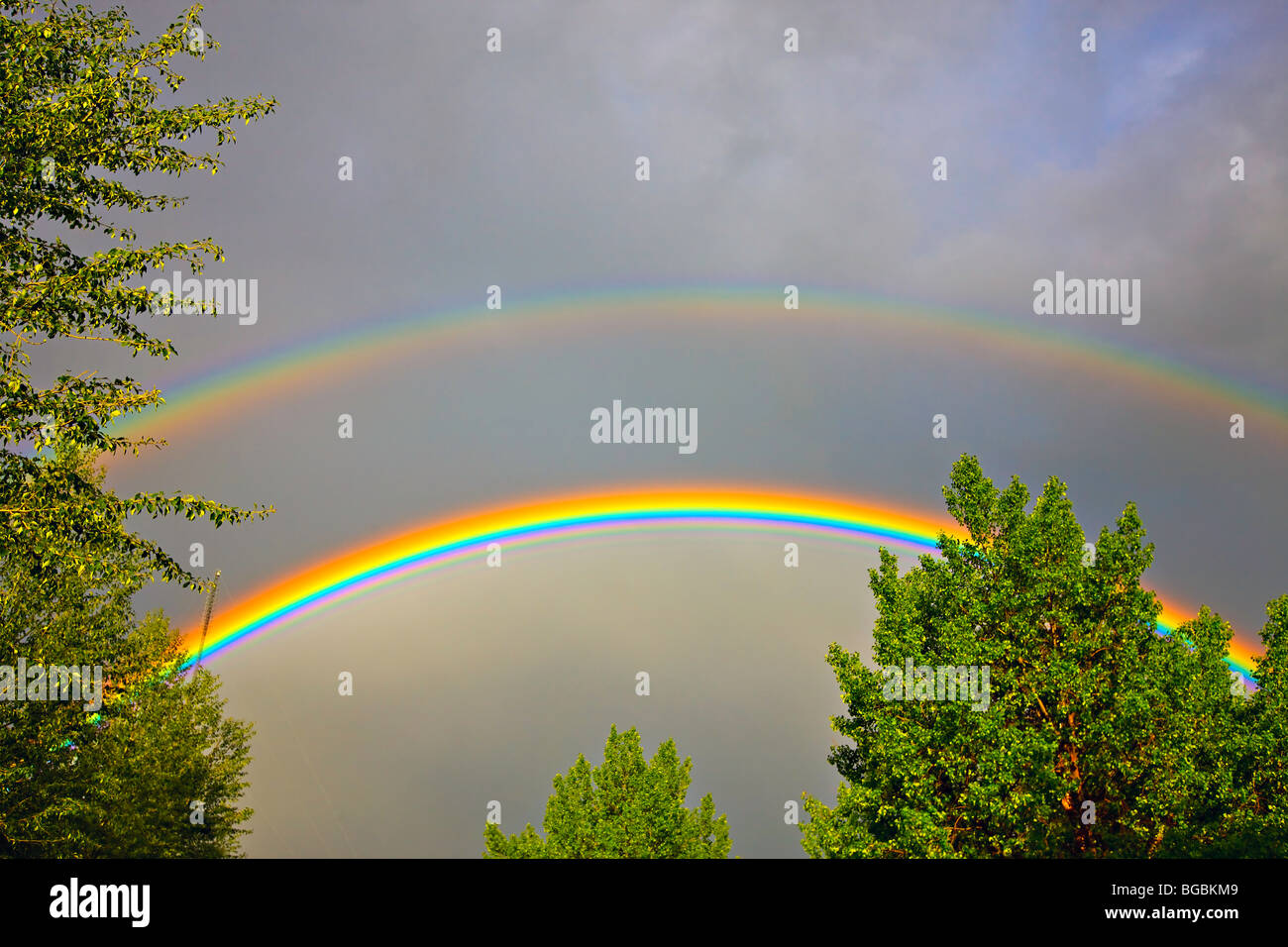 Rainbow forming during a thunder storm in the city of Regina ...