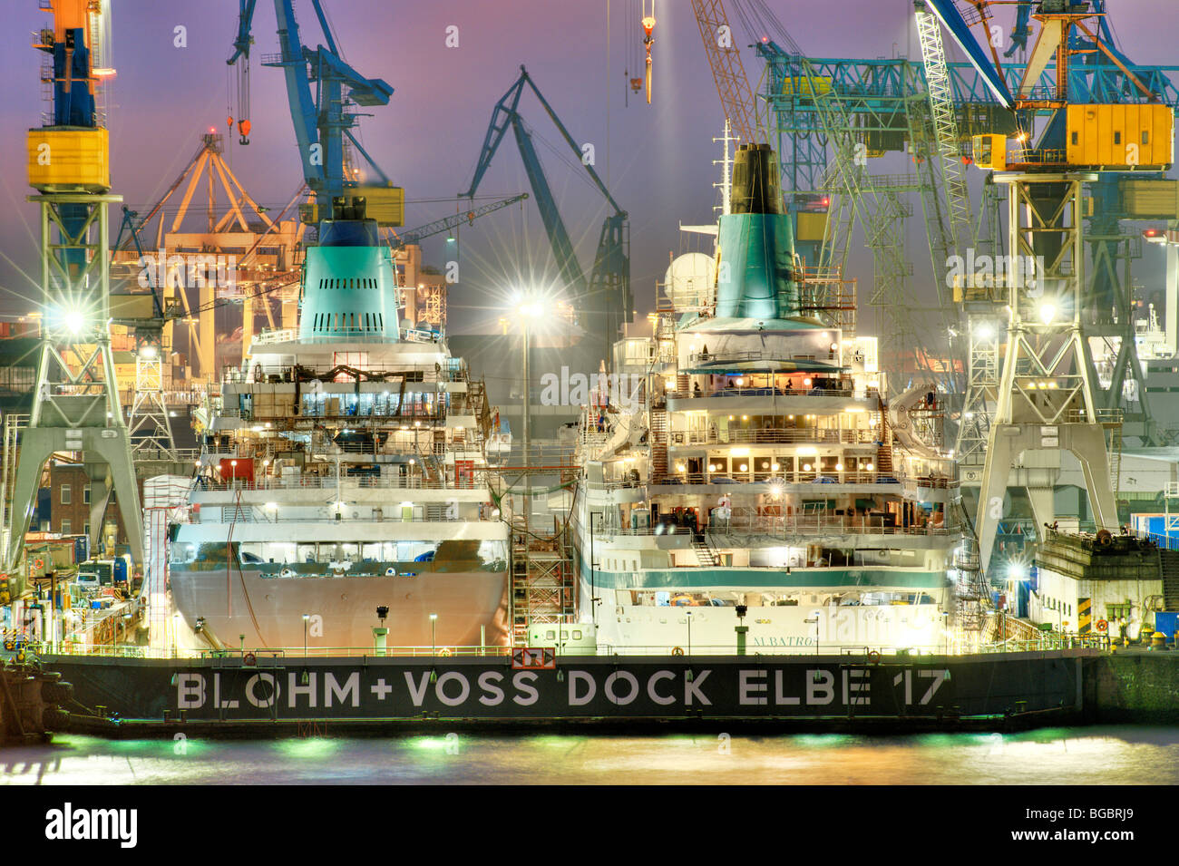 The cruise ships MS Amadea and MS Albatros in the Elbe 17 dry dock of ...