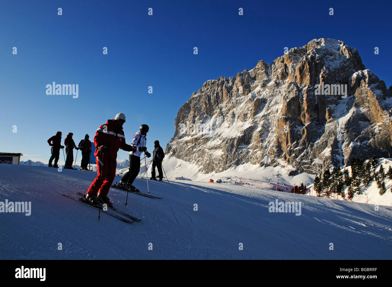 Ski piste at Santa Cristina, Selva, Langkofel mountain, Sella Ronda ...