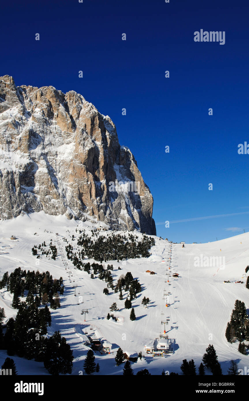 Ski piste at Santa Cristina, Selva, Langkofel mountain, Sella Ronda ...