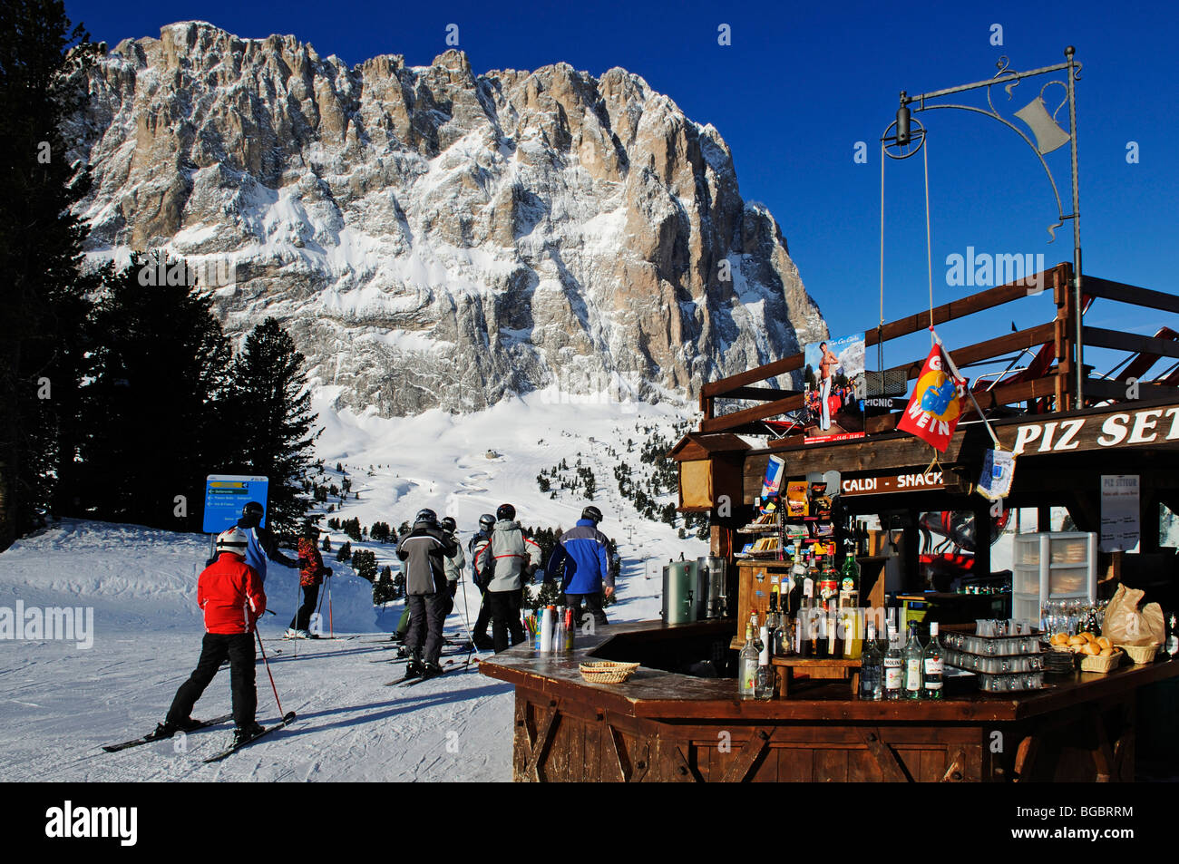 Ski piste at Santa Cristina, Selva, Langkofel mountain, Sella Ronda ...