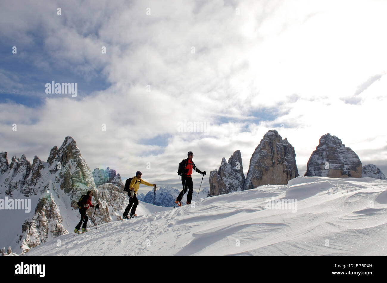 Ski touring, Mt. Sextner Stein, Tre Cime di Lavaredo peaks, Sexten ...