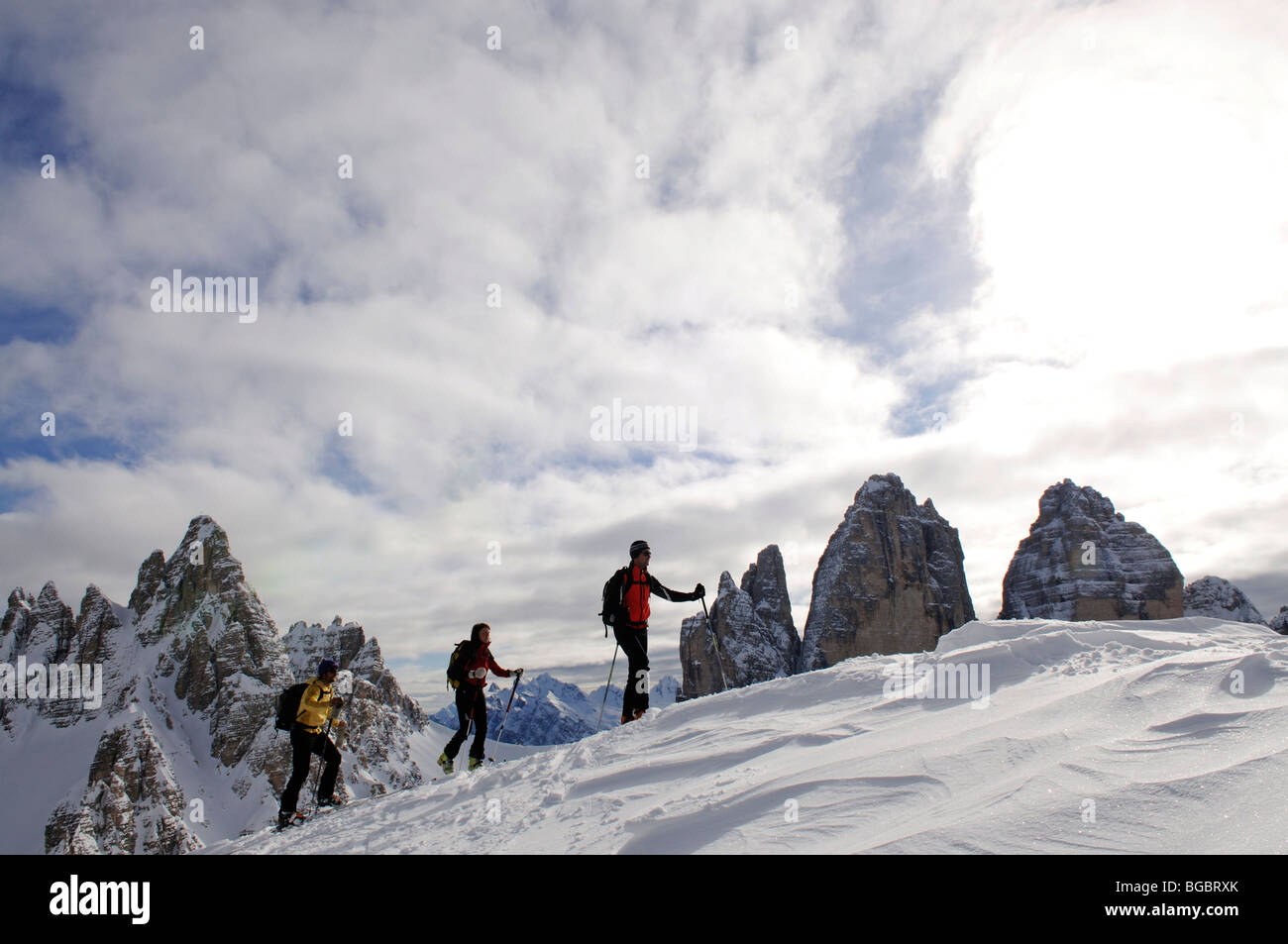 Ski touring, Mt. Sextner Stein, Tre Cime di Lavaredo peaks, Sexten ...