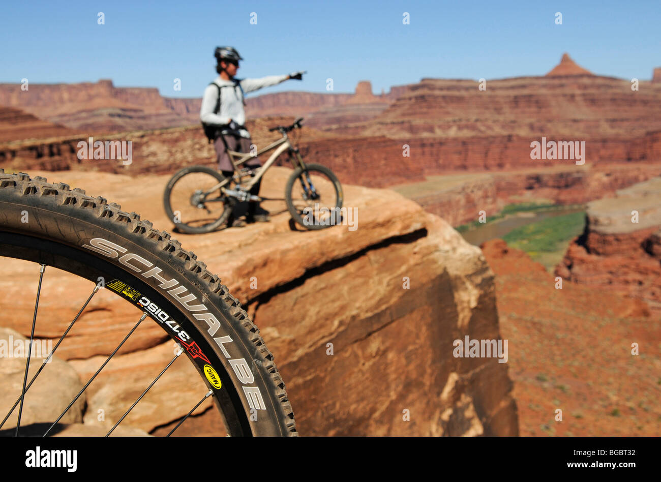 Mountain bikers, Colordado River, White Rim Trail, Moab, Utah, USA ...