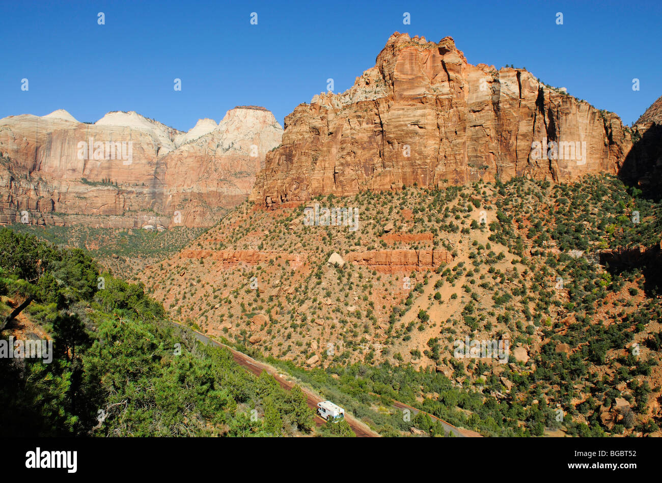 Camper at the West Temple Mount, Zion National Park, Utah, USA Stock ...