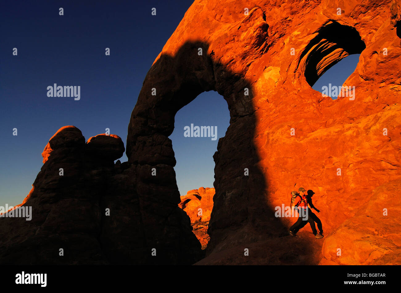 Hiker, Turret Arch, South Window, Arches National Park, Moab, Utah, USA ...