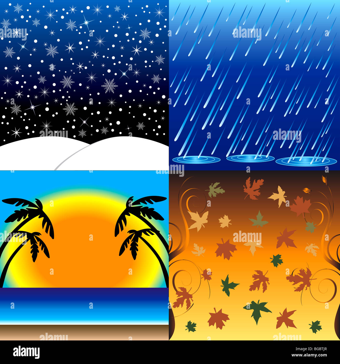 Vedcctor Ilustration of the four seasons, Winter, Spring, Summer and ...
