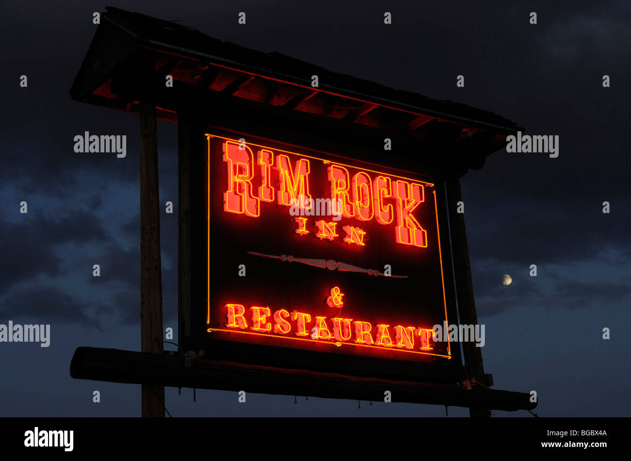 Rim Rock restaurant sign with the moon, Capitol Reef National Park ...