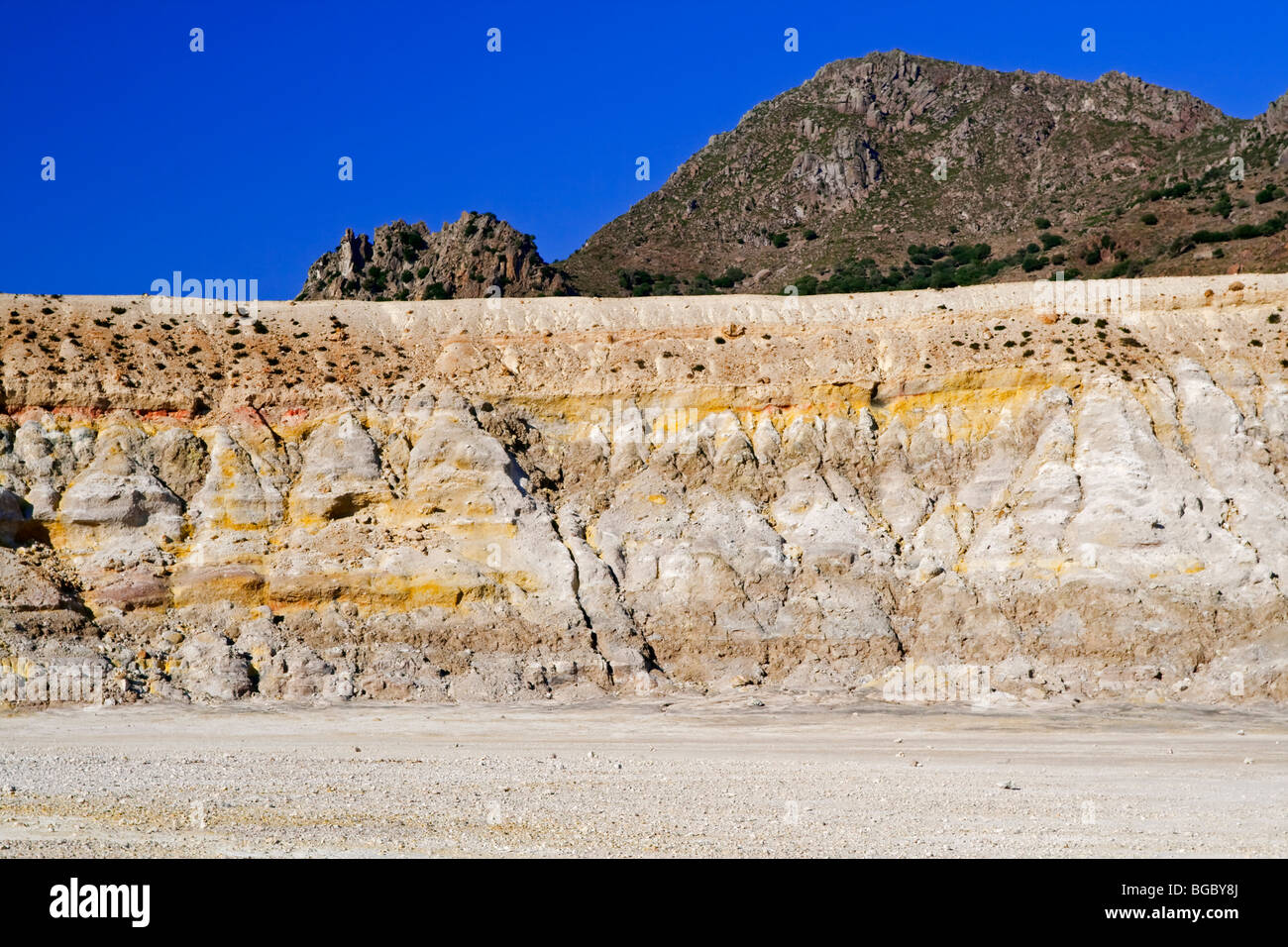 View of the active volcano caldera on the Greek Dodecanese island of ...