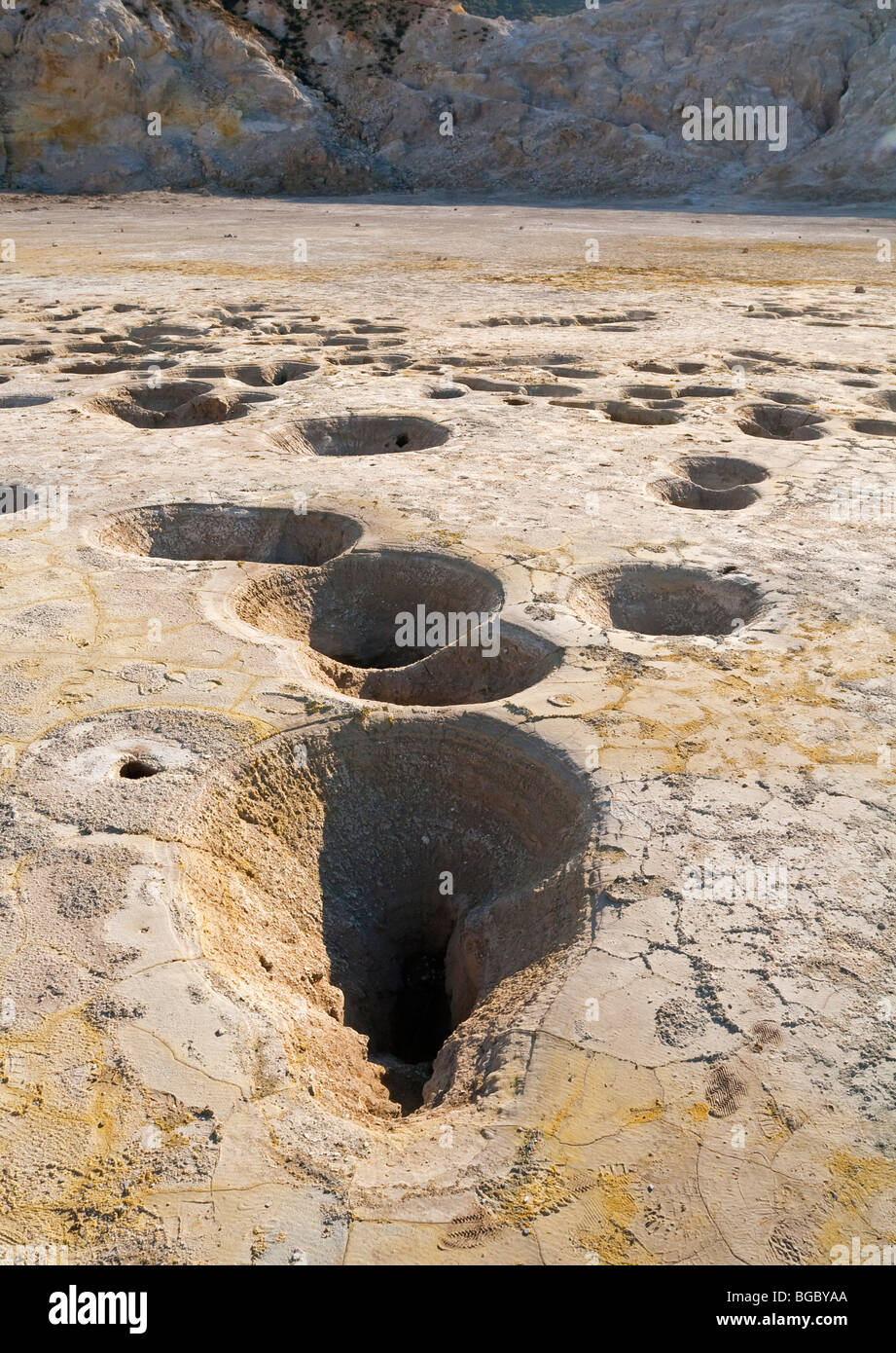 View of the active volcano caldera on the Greek Dodecanese island of ...