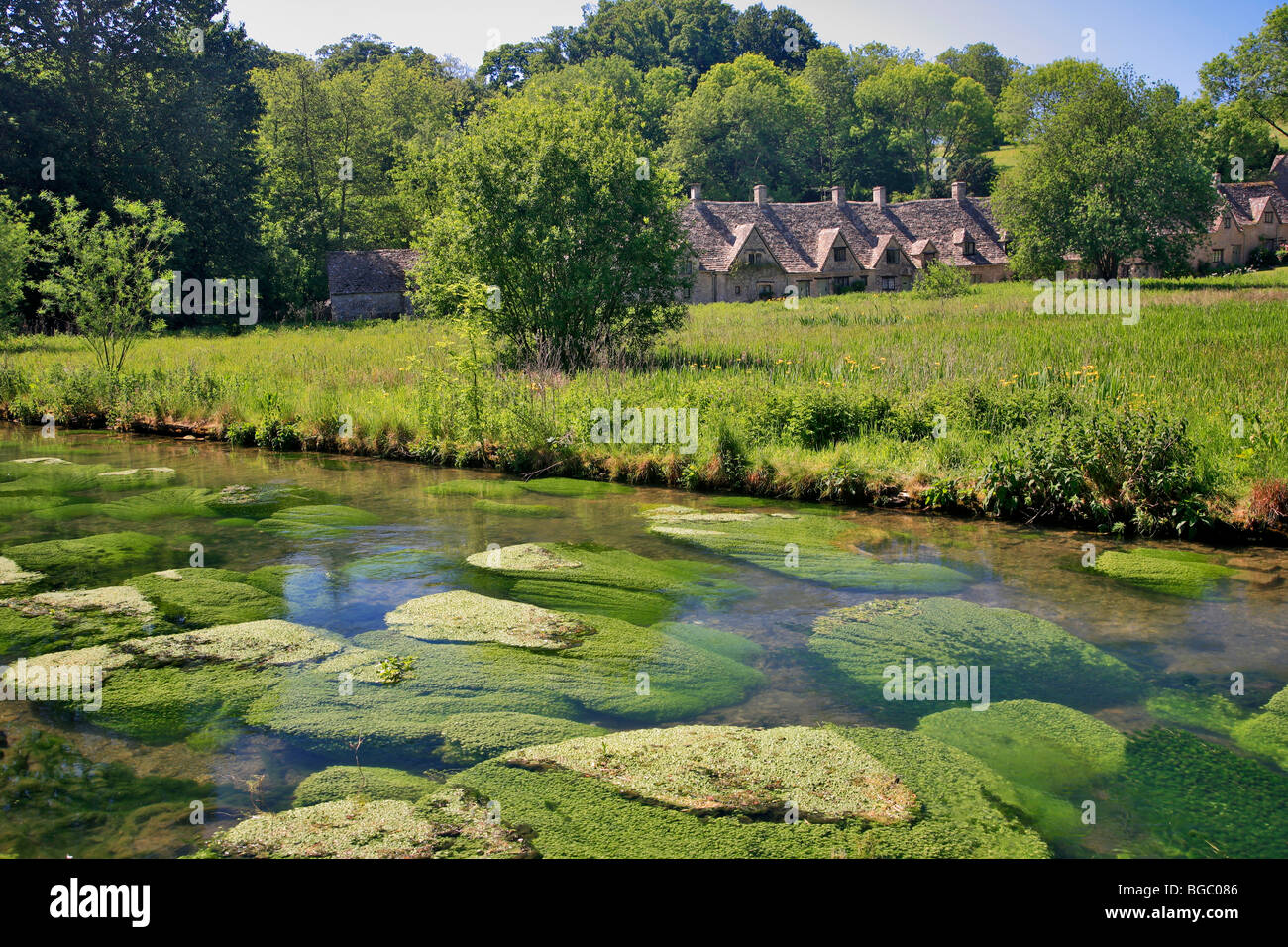 River Coln Bibury village Gloucestershire Cotswolds England UK Stock ...