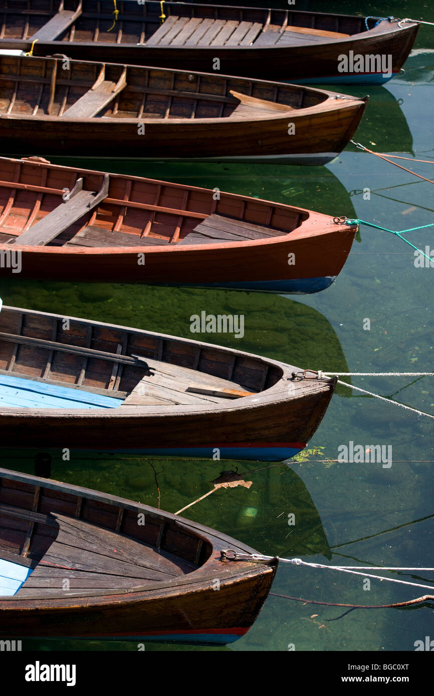Europe, Italy, Piemonte, Maggiore lake, Small boats, Traditional Stock ...