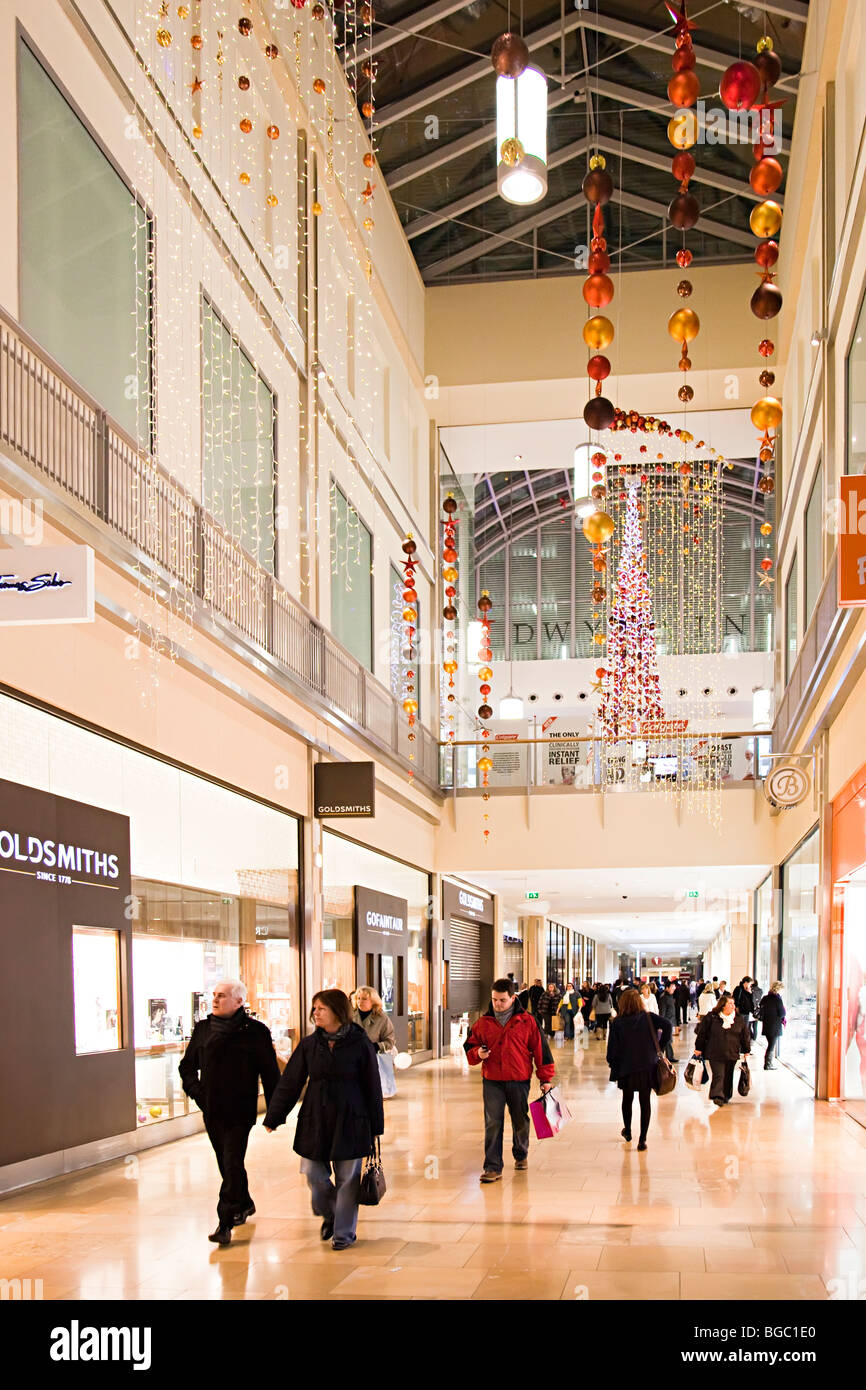 St Davids 2 shopping centre at Christmas with decorations Cardiff Wales ...