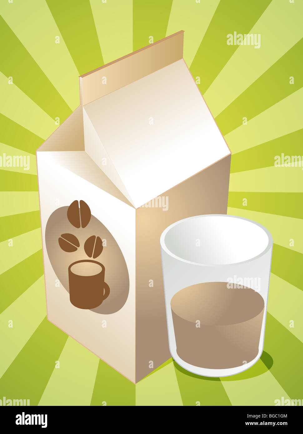 Coffee milk carton with filled glass illustration Stock Photo - Alamy