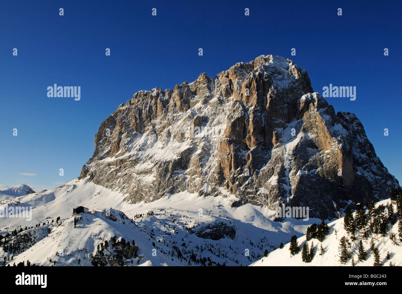 Ski piste at Santa Cristina, Selva, Langkofel mountain, Sella Ronda ...