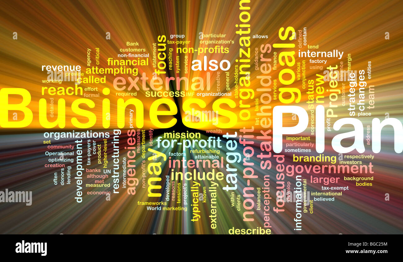 Word cloud concept illustration of business plan glowing light effect ...