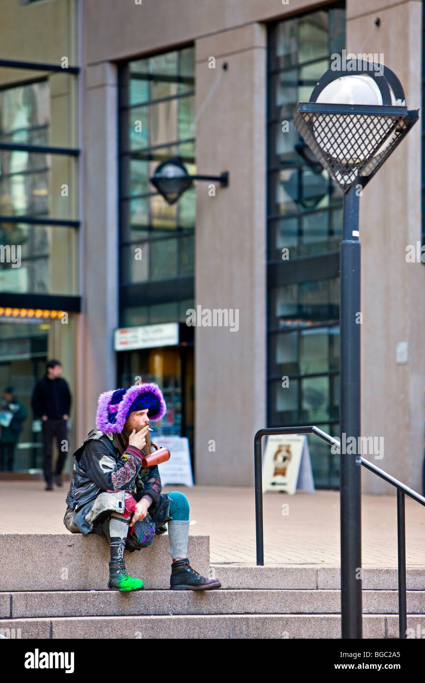 Colourful character on the steps outside the Vancouver Central Library ...