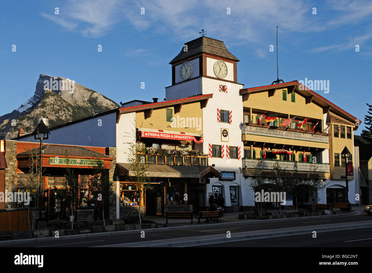 Clockt tower, downtown Banff, Banff National Park, Alberta, Canada ...