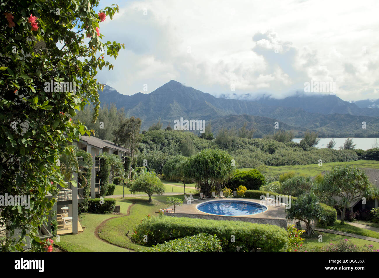 Circular swimming pool at the Hanalei Bay Resort Princeville Kauai HI ...