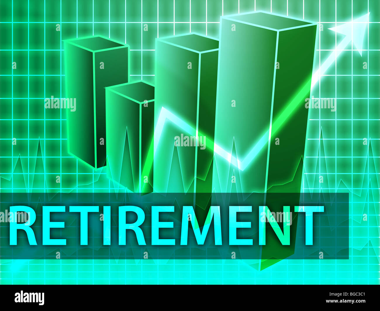 Retirement finances illustration of bar chart diagram Stock Photo - Alamy