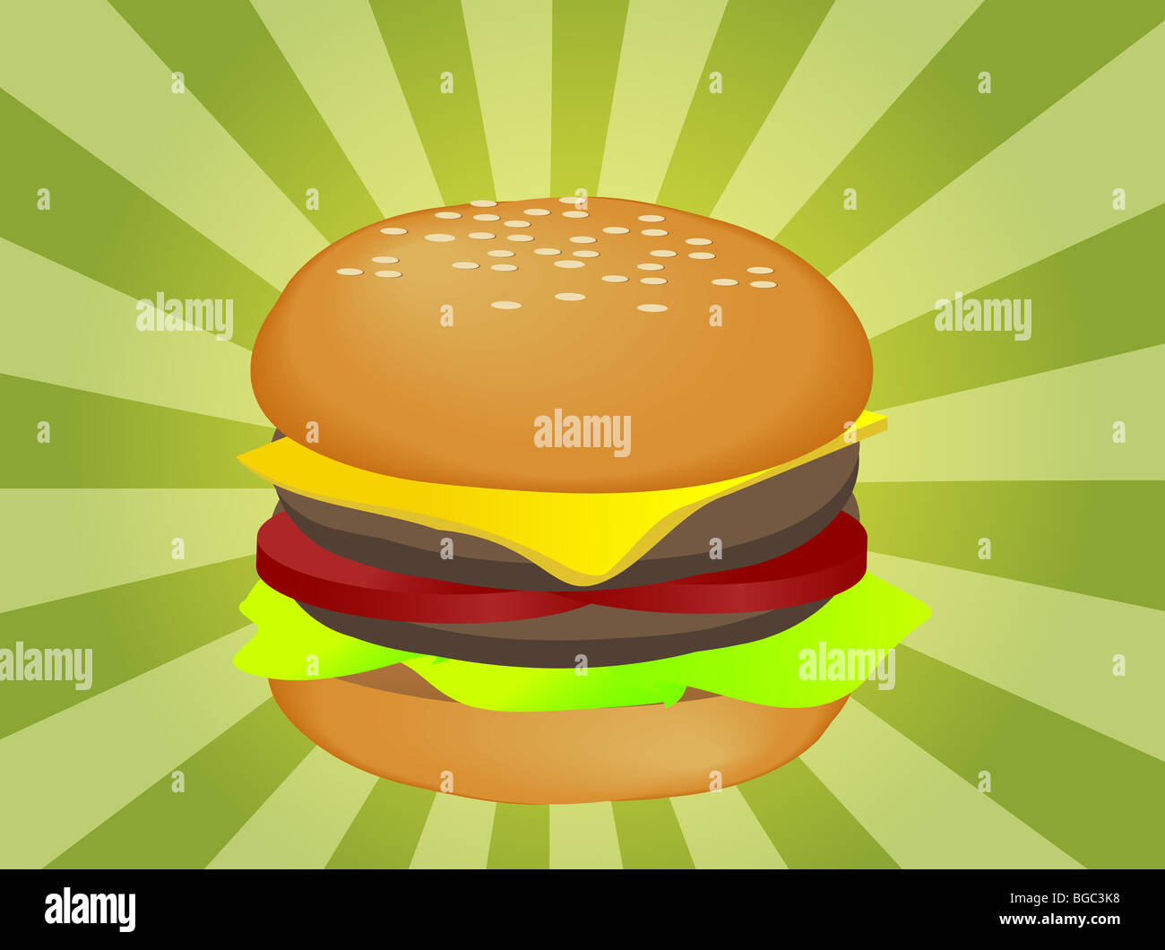 Hamburger illustration, layered burger with cheese vegetables Stock ...