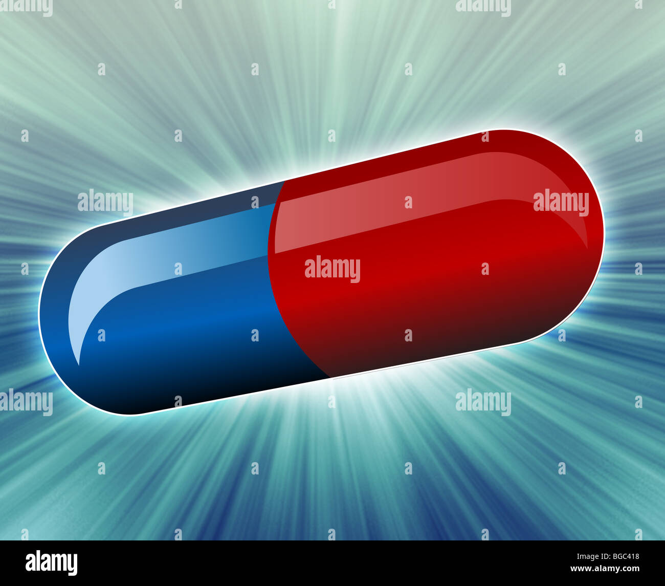 Medical pill capsule illustration on color background Stock Photo - Alamy