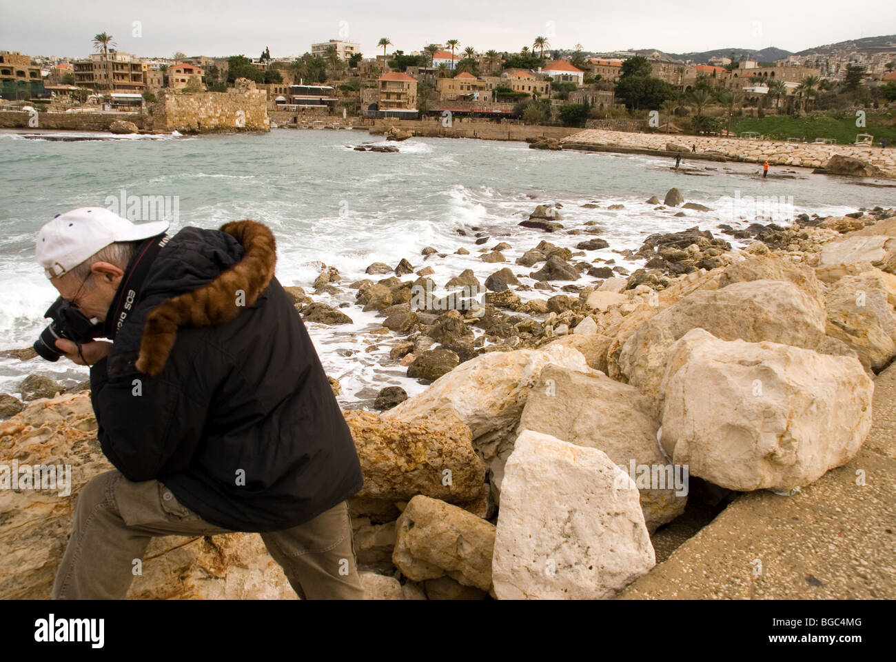 tourist man taking photo at Byblos shore North Beirut Lebanon Stock ...