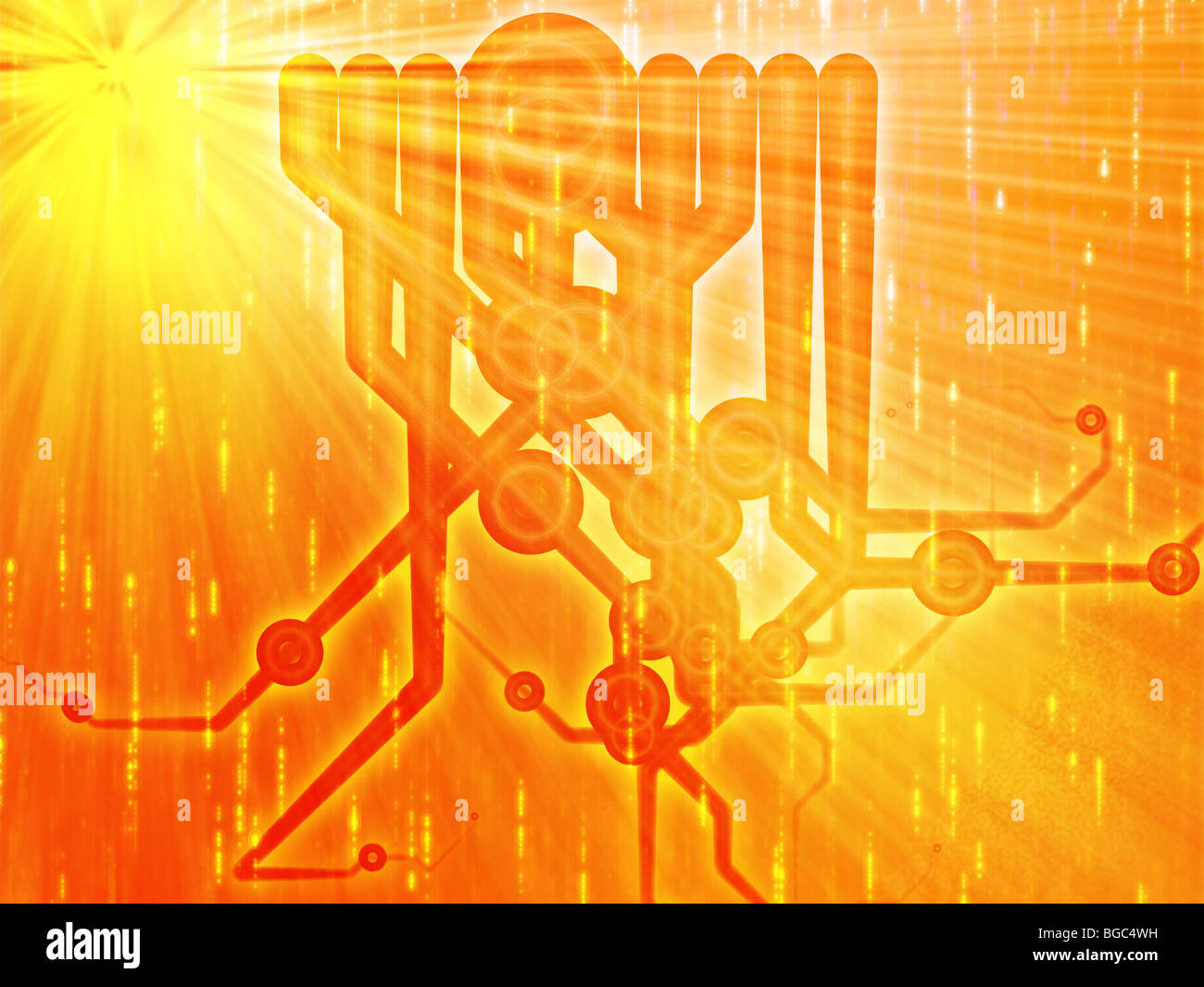 Abstract technical schematic diagram illustration with circuitry and ...