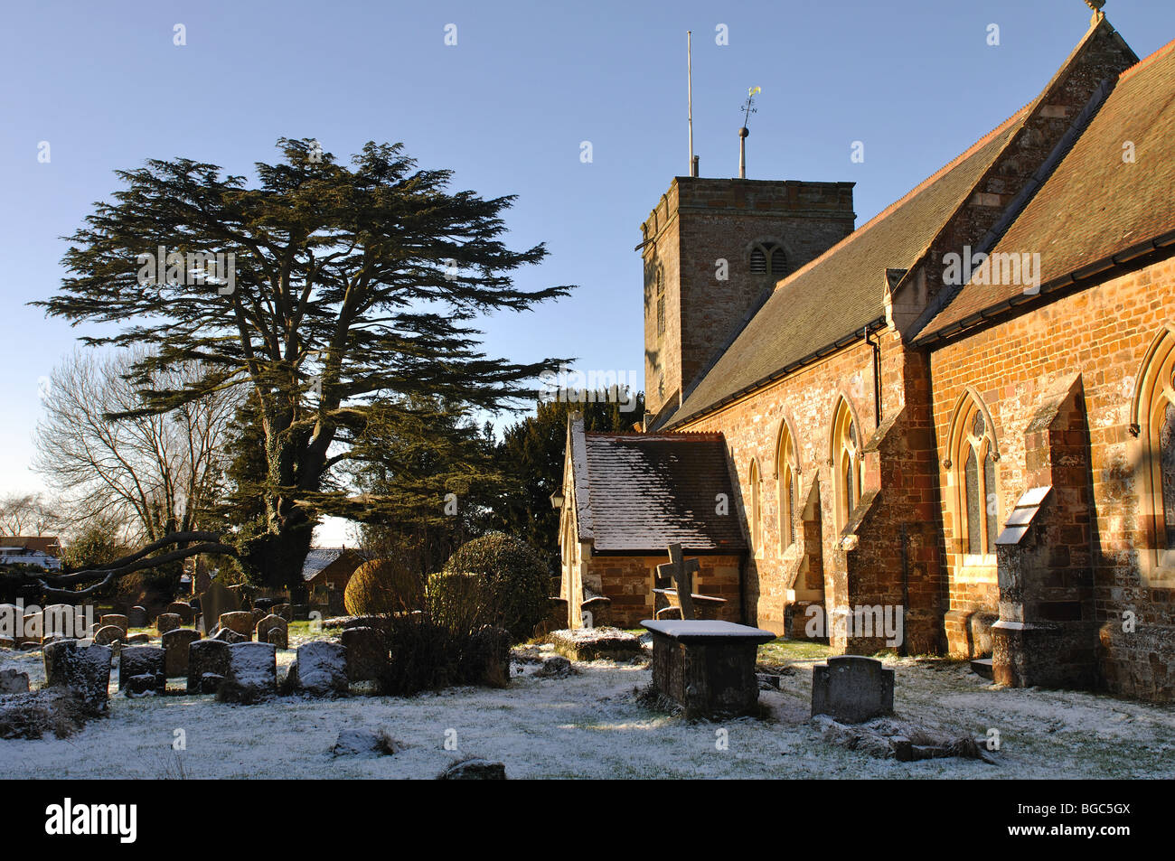 St. Leonard`s Church in winter, Priors Marston, Warwickshire, England ...