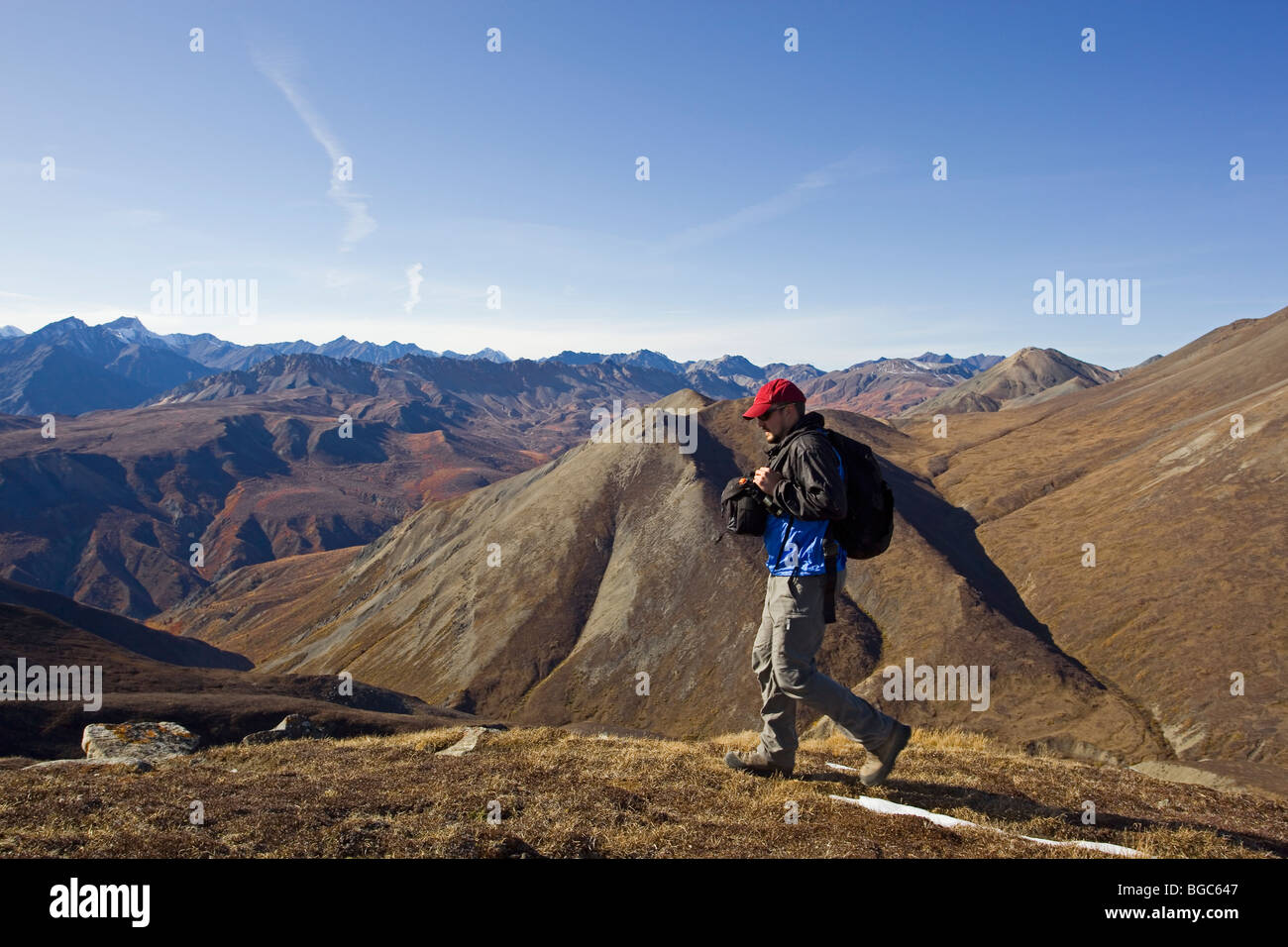 Hiker, man hiking, view from Sheep Mountain to Red Castle Ridge, St ...