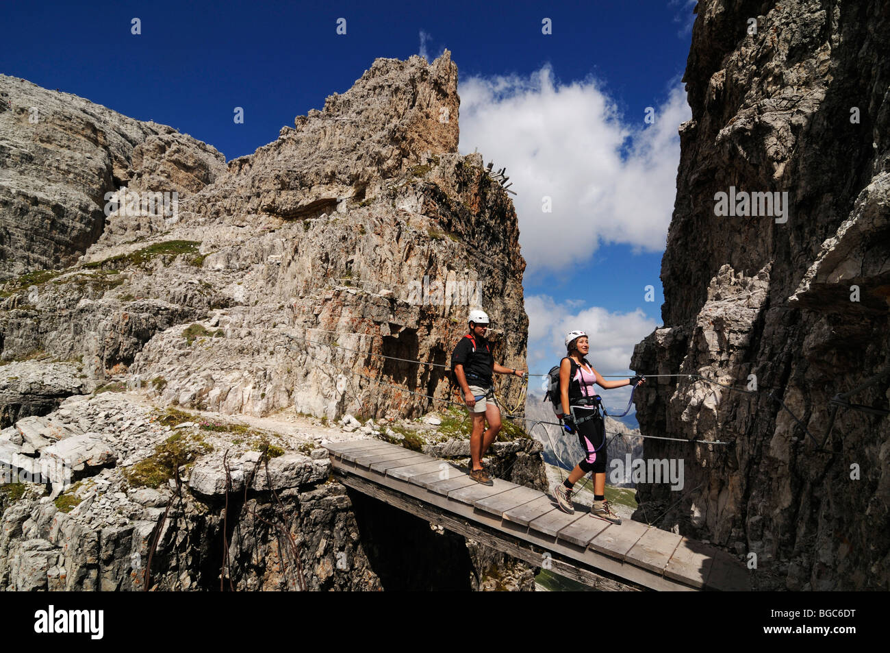 Climbers on fixed rope route onto Paterno, Alta Pusteria, Sexten ...