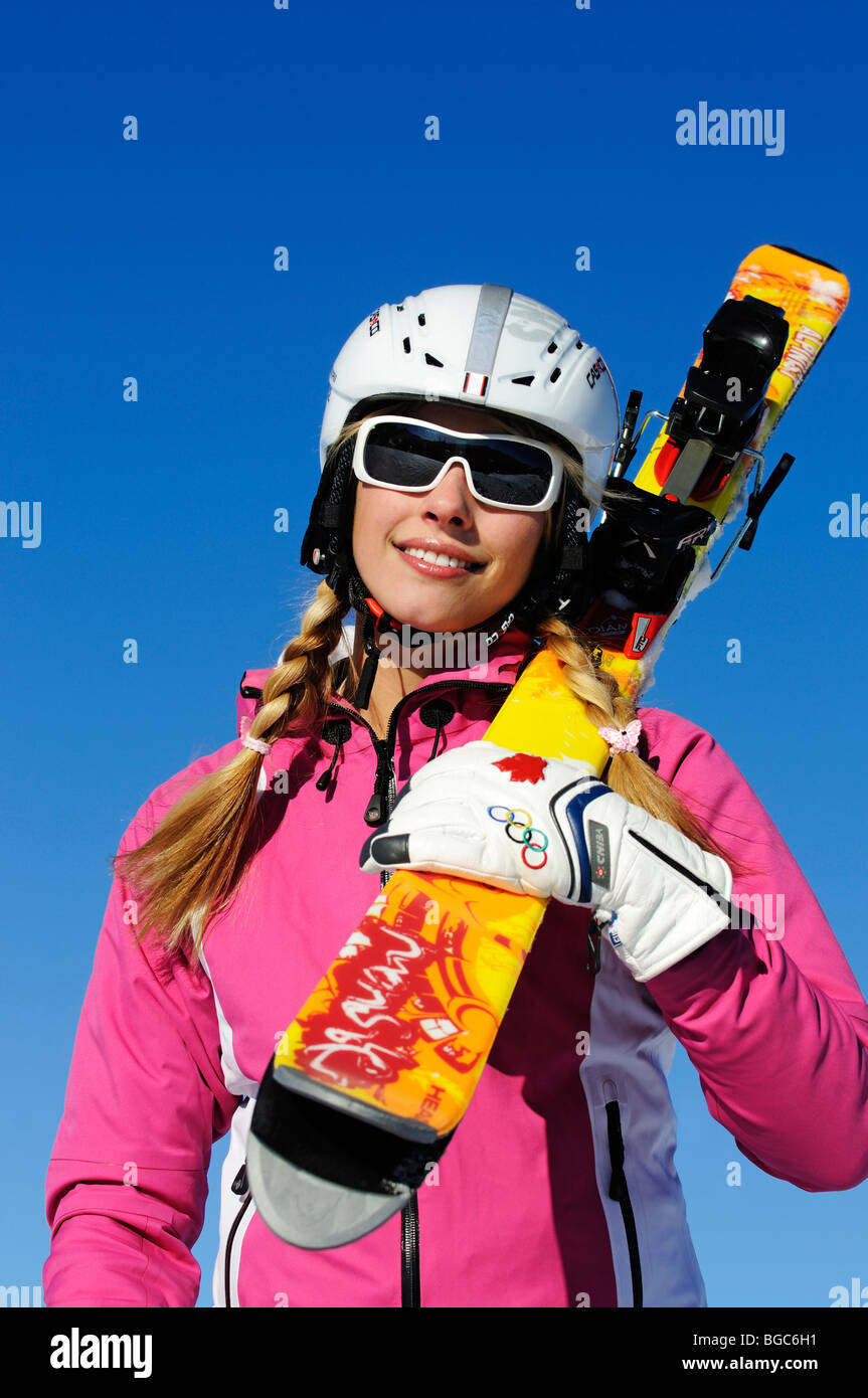 Female skier wearing blue winter hi-res stock photography and images ...