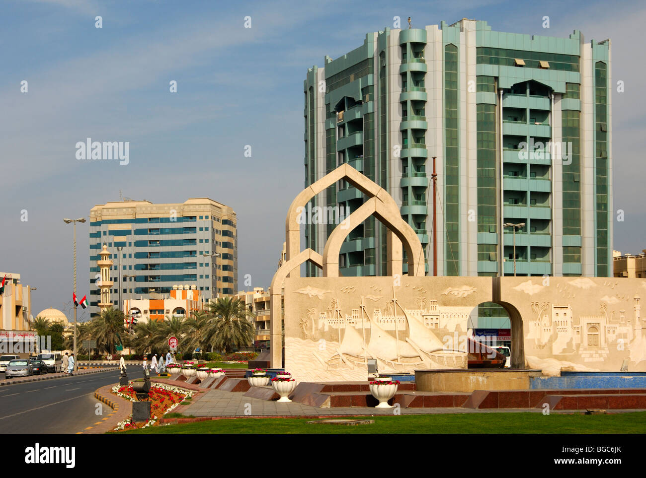 Dhow monument in the center of Ajman, Emirate of Ajman, United Arab ...