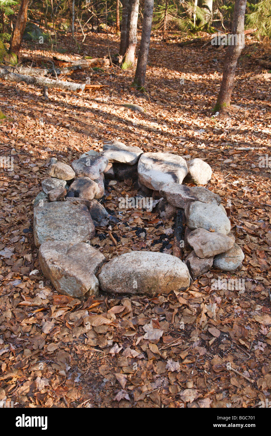 Fire pit along the Hancock Notch Trail in the White Mountains, New ...