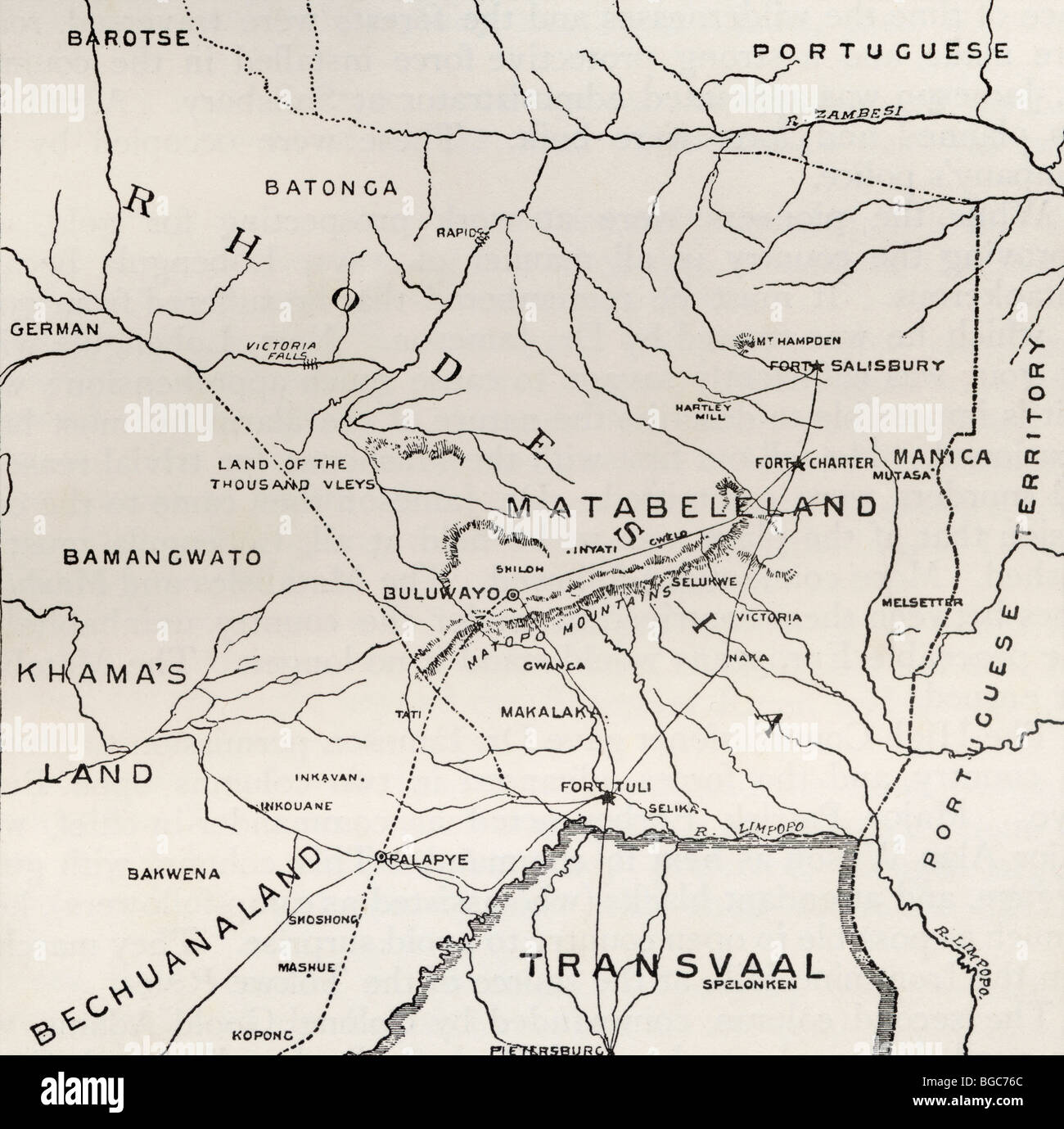 Map of Matabeleland in the late 19th century Stock Photo - Alamy