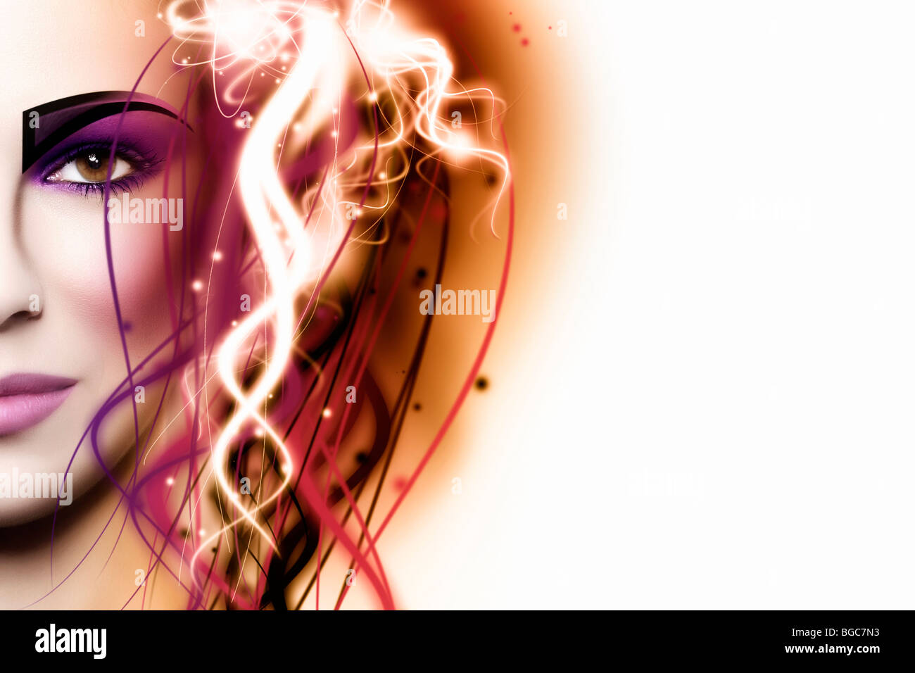 Portrait of a young woman with illustrated make-up, direct look Stock ...