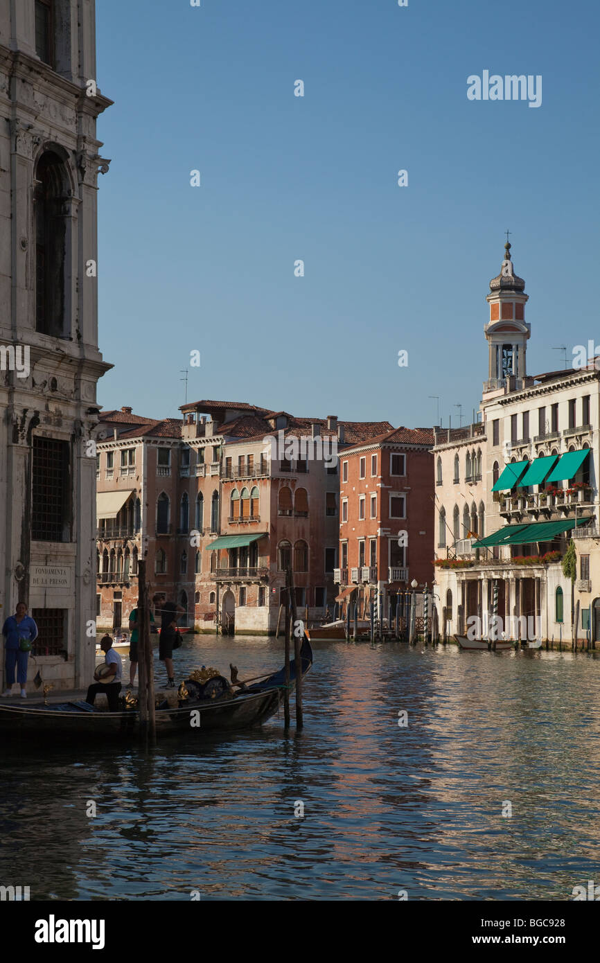 A view of the Grand Canal from Venice, Italy with a gondola Stock Photo ...