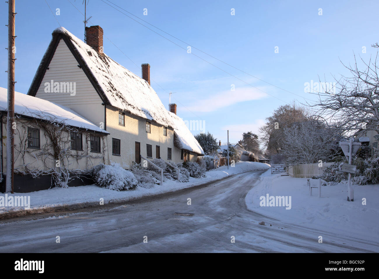 Great Gransden village Cambridgeshire in snow Stock Photo - Alamy